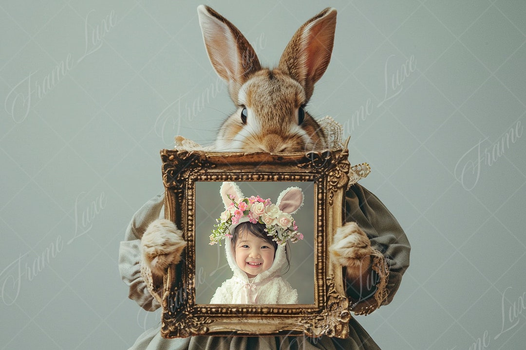 Easter Bunny Photo Frame Overlay PNG, Vintage Frame, Composite Digital ...
