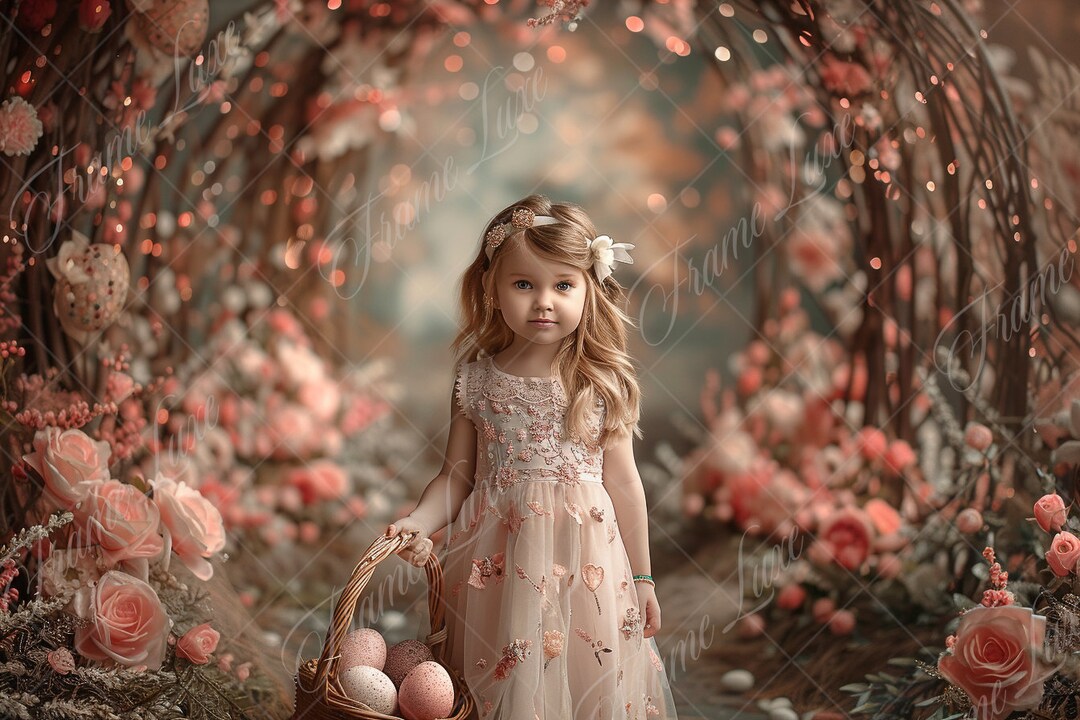 Easter Rose Arch Digital Background, Whimsy Floral Forest, Fine Art ...
