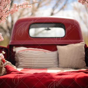 Valentines Spring Red Truck Digital Background, Fine Art Portrait ...