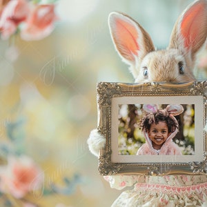 Easter Bunny Photo Frame Overlay PNG, Spring Floral, Composite Digital ...