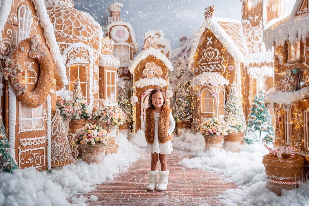 Christmas Gingerbread Street Digital Background, Fine Art Holiday ...