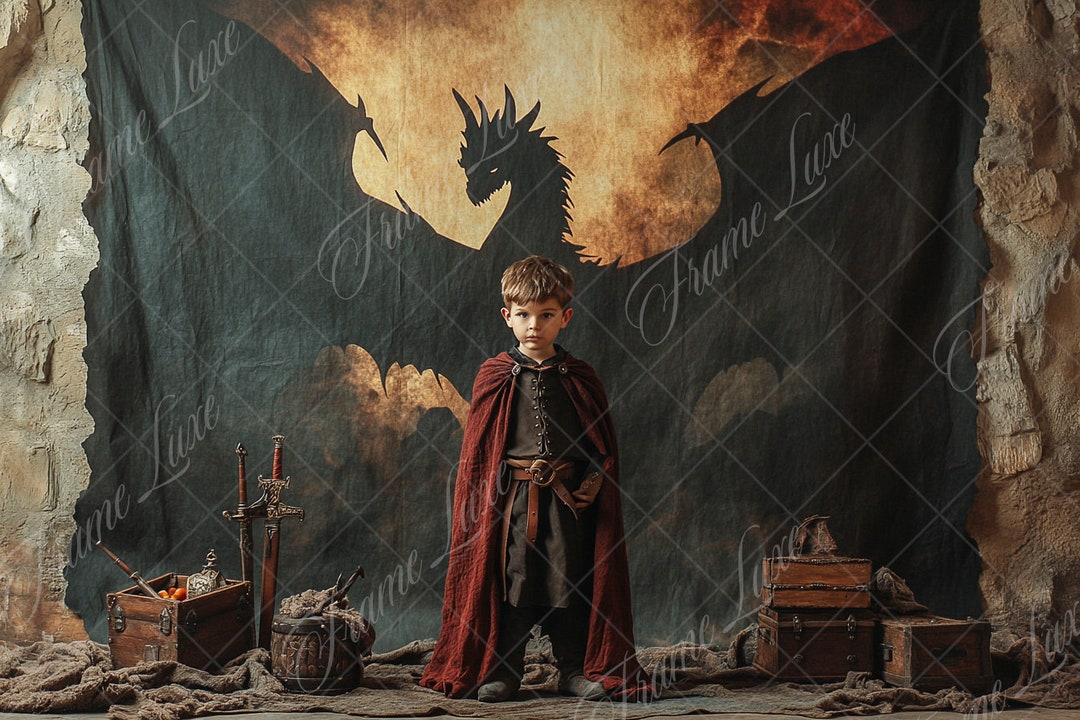 Enchanted Dragon Cave Digital Backdrop, Medieval Rustic Style, Children ...
