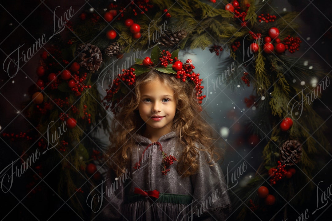 Christmas Wreath Digital Background, Fine Art Holiday Portrait Digital ...