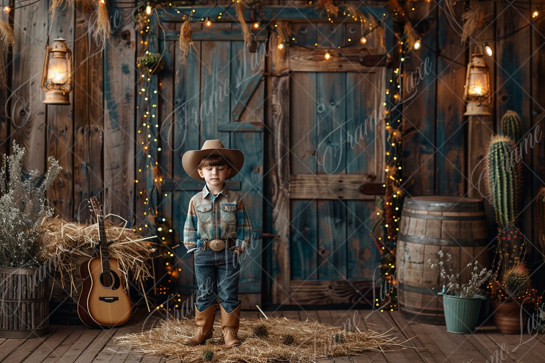Western Cowboy Rustic Barn Digital Background, Summer Kids Portrait ...