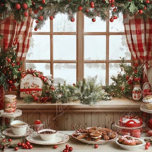Christmas Cottage Kitchen Digital Background, Fine Art Holiday Portrait ...