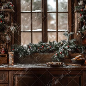 Christmas Rustic Kitchen Digital Background, Fine Art Holiday Portrait ...