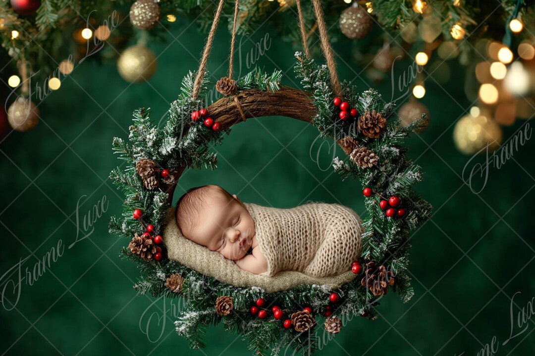 Newborn Digital Background, Christmas Hoop on Green, Baby Fine Art ...