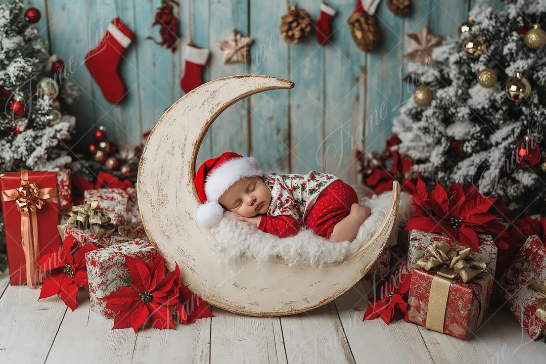 Newborn Digital Backdrop, Rustic Christmas Crescent Moon, Baby Boy Girl ...