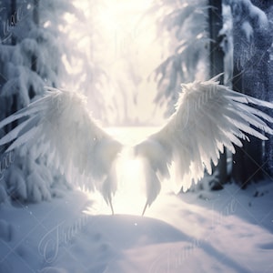 Angel Wings in Winter Forest Digital Background, Fine Art Holiday ...