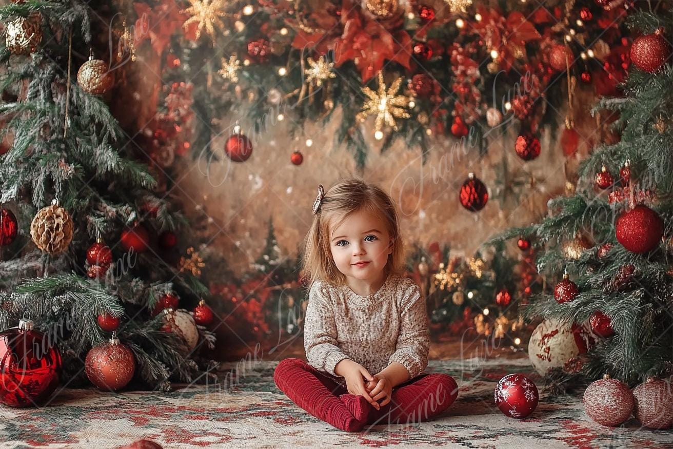 Red Christmas Ornament Digital Background, Fine Art Holiday Portrait ...