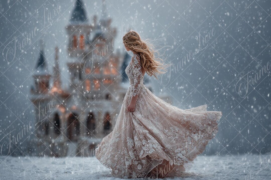 Princess Castle Digital Background, Winter Snowy Path Digital Backdrop ...