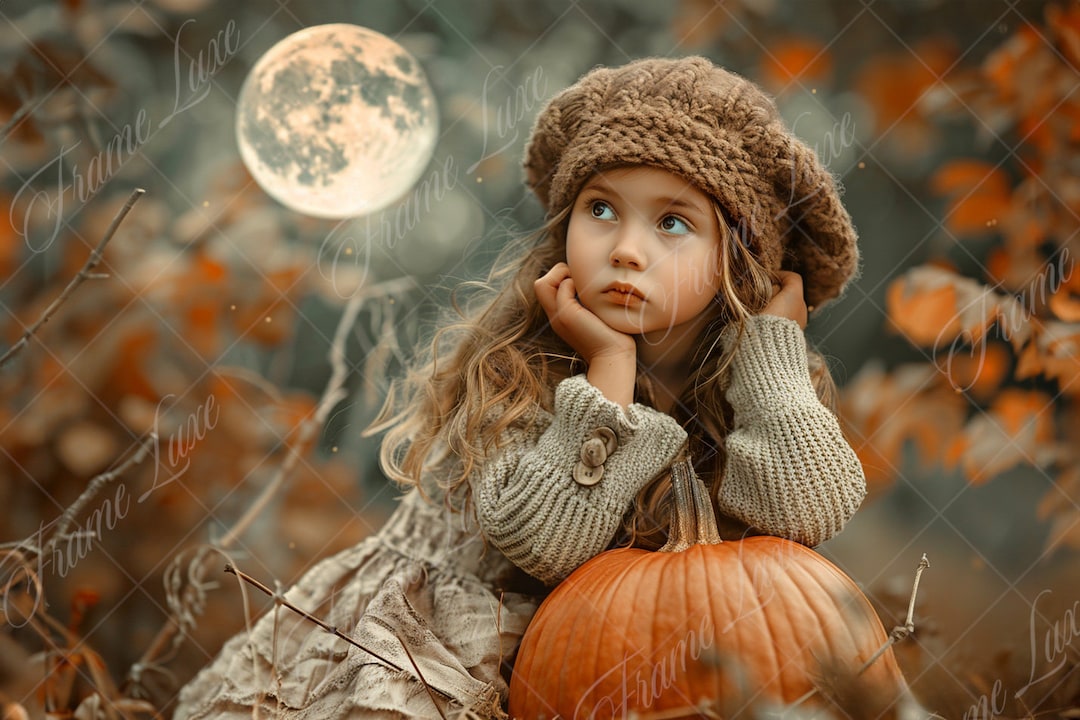 Autumn Full Moon Digital Background, Pumpkin, Children Portrait ...
