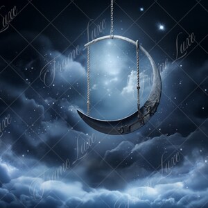 Fantasy Crescent Moon Swing Digital Background, Fine Art Holiday ...