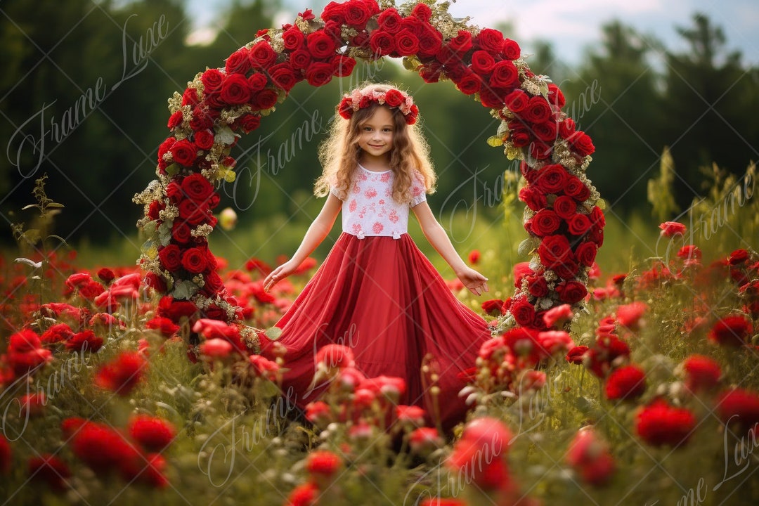 Red Rose Floral Arch Digital Background, Fine Art Portrait Photography ...