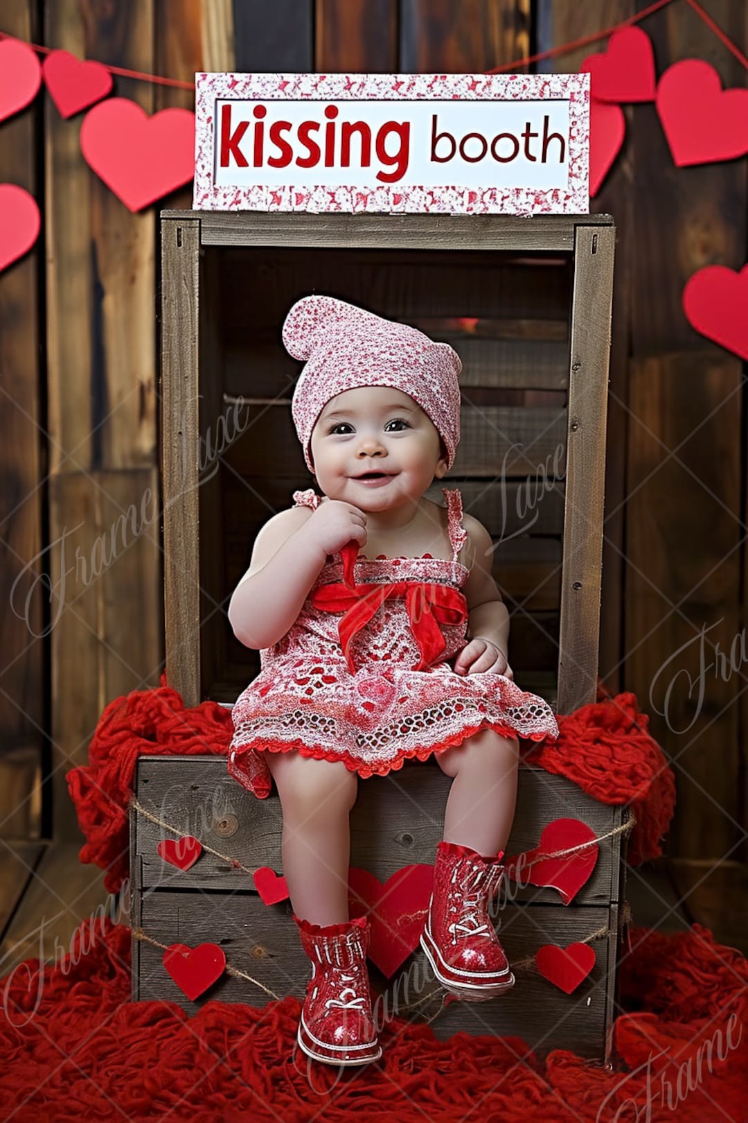 Kissing Booth Digital Background, Red Heart, Rustic Barn Studio Setup ...