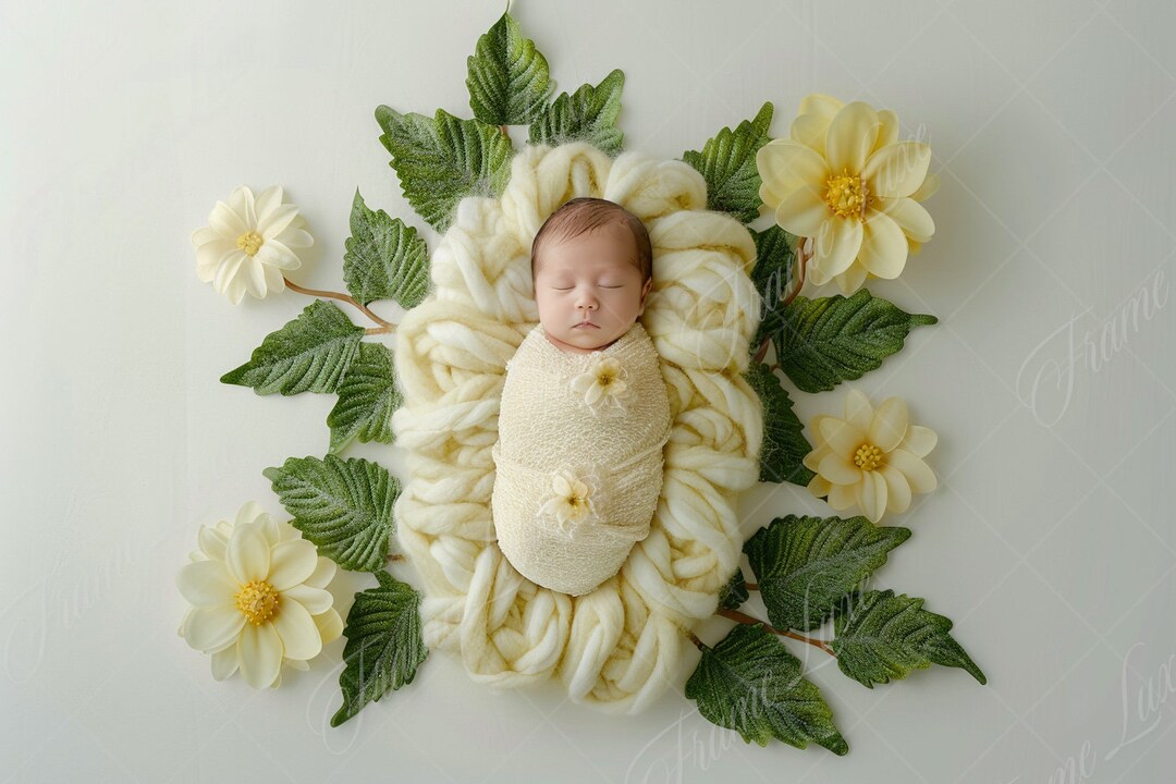 Newborn Digital Background, Baby Girl Yellow Wool Flower, Fine Art ...