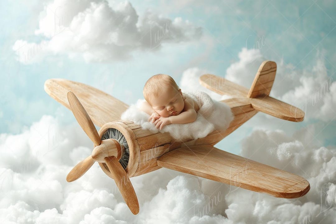 Wooden Airplane Newborn Digital Backdrop, Unisex Newborn Composite ...