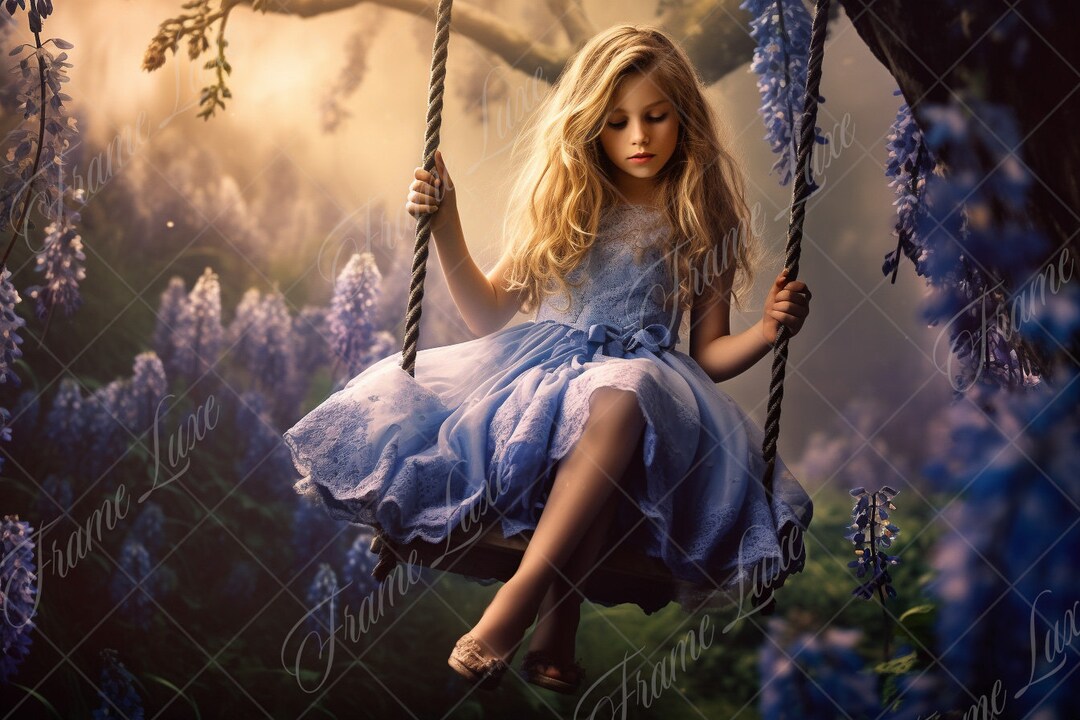 Swing in Bluebell Field Digital Background, Fine Art Portrait ...