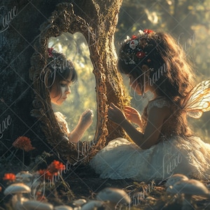 Magic Mirror in Enchanted Forest Digital Background, Children Portrait ...