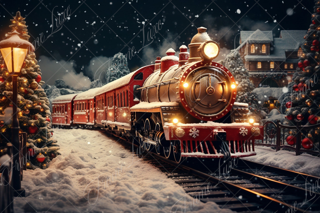 Christmas North Pole Train Digital Background, Fine Art Holiday ...