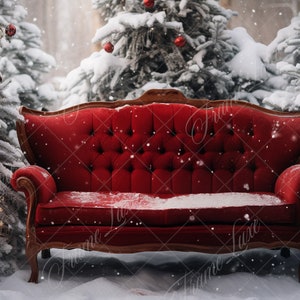Christmas Red Velvet Couch Digital Background, Fine Art Holiday ...