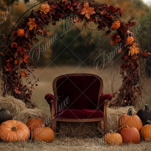 Moody Fall Floral Arch With Armchair Digital Background, Autumn ...
