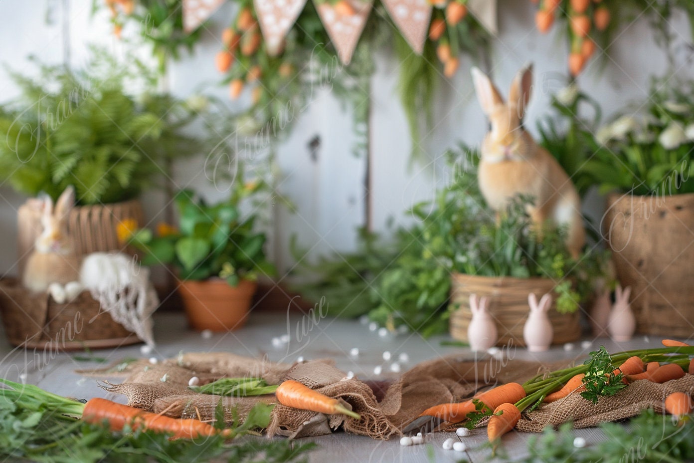 Spring Easter Bunny Carrot Digital Background, Fine Art Portrait ...