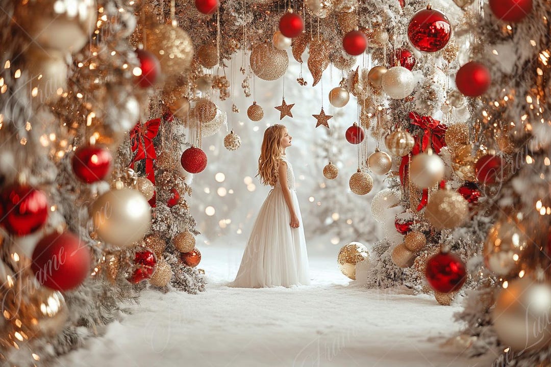 Christmas Ornament Arch Digital Background, Fine Art Holiday Portrait ...