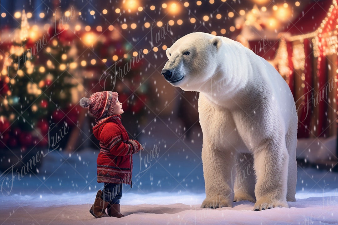 Christmas Polar Bear Digital Background, Fine Art Holiday Portrait ...