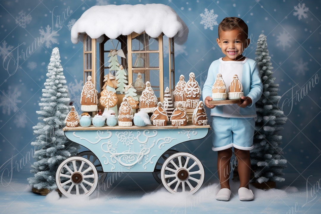 Christmas Gingerbread Cart Digital Background, Fine Art Holiday ...