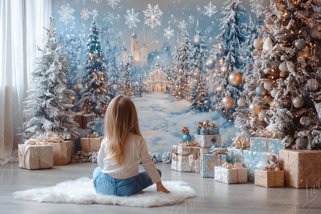 Christmas Blue Studio Digital Background, Holiday Portrait Digital ...
