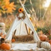 Fall Pumpkins Teepee Tent Digital Background, Children Portrait Photography Digital Backdrop ...