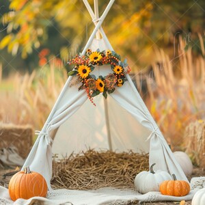 Fall Pumpkins Teepee Tent Digital Background, Children Portrait ...