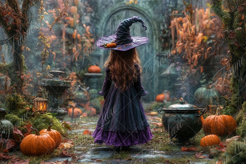 Halloween Witch Garden Digital Background, Holiday Backdrop, Enchanted ...