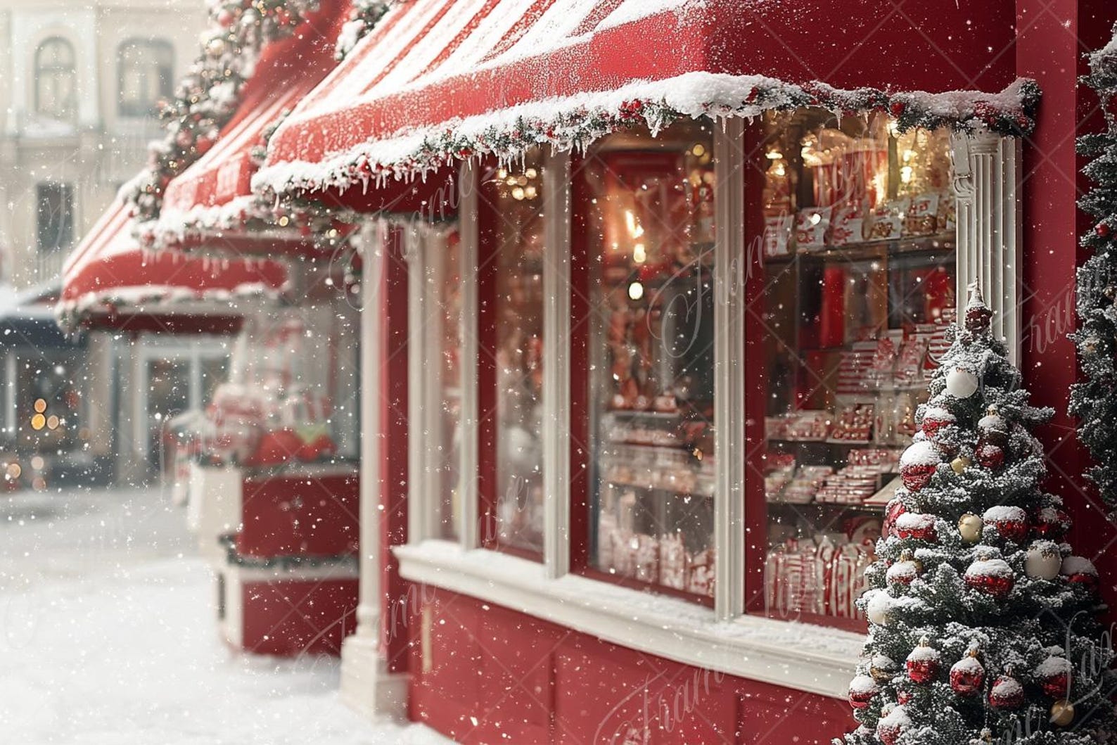 Christmas Candy Shop Storefront Digital Background, Fine Art Holiday ...