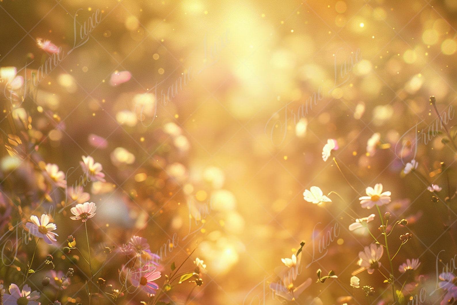Wildflower Field Digital Background, Sunset Golden Hour, Soft Focus ...