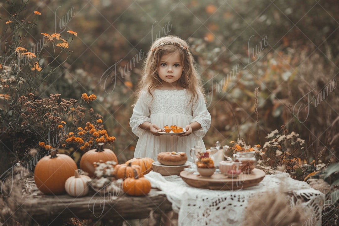 Fall Picnic Tea Party Digital Background, Outdoor Woods, Autumn ...
