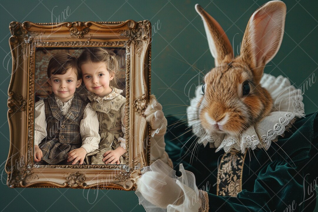 Easter Bunny Photo Frame Overlay PNG, Vintage Frame, Composite Digital ...