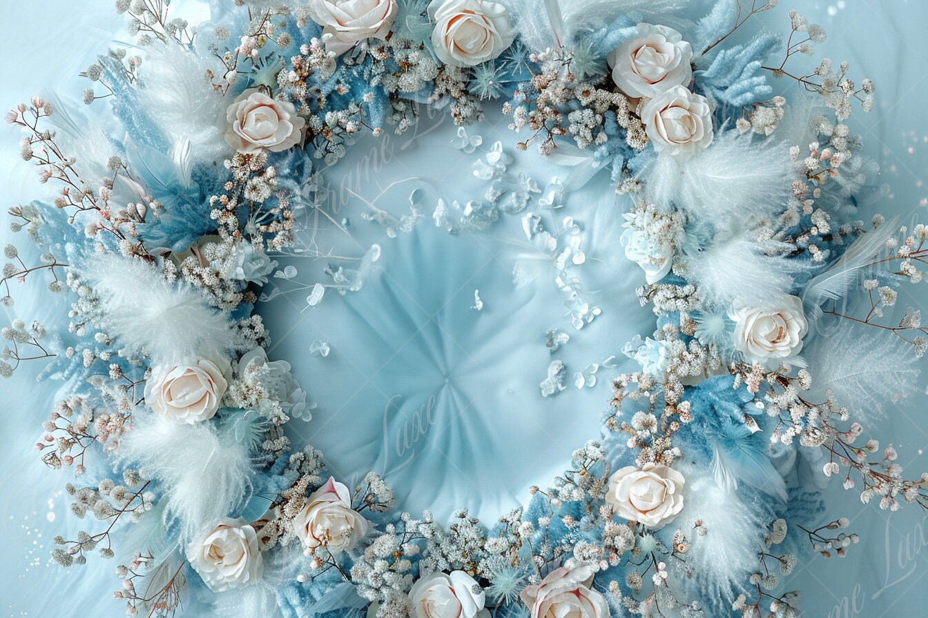Newborn Digital Background, Baby Girl Blue Flower and Feather,fine Art ...