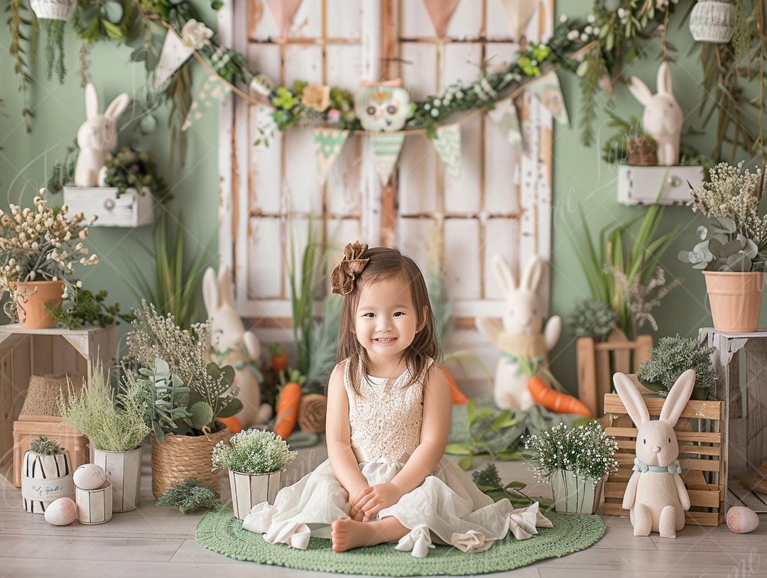 Spring Easter Bunny Carrot Digital Background, Fine Art Portrait ...