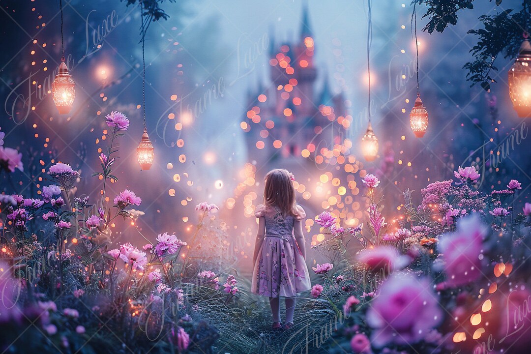 Whimsical Fairytale Castle Digital Backdrop, Enchanting Flower Meadow ...