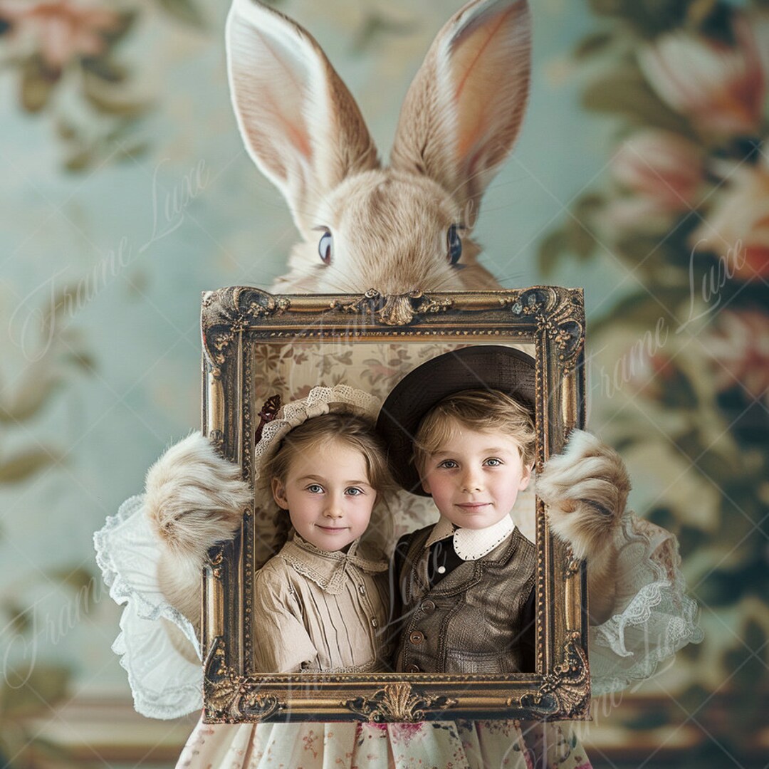 Easter Bunny Photo Frame Overlay PNG, Vintage Frame, Composite Digital ...