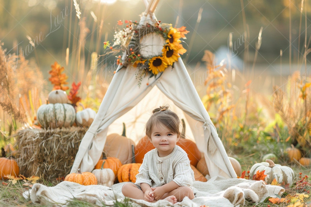 Fall Pumpkins Teepee Tent Digital Background, Children Portrait ...