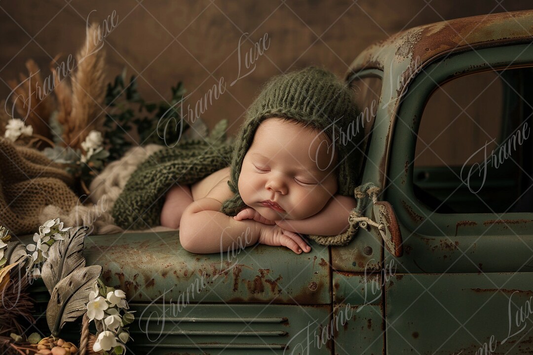 Newborn Digital Backdrop, Vintage Truck, Fine Art, Old Master, Baby ...