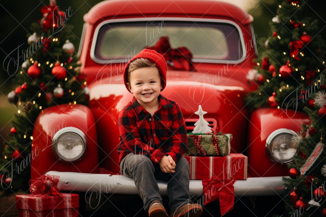 Christmas Vintage Pickup Truck Digital Background, Fine Art Holiday ...
