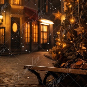 Christmas Eve Night Street Digital Background, Fine Art Holiday ...