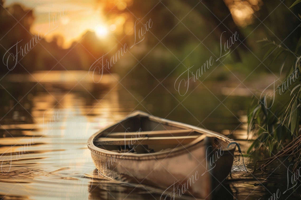 Sunset River Canoe Digital Background, Summer Backdrop, Fine Art ...