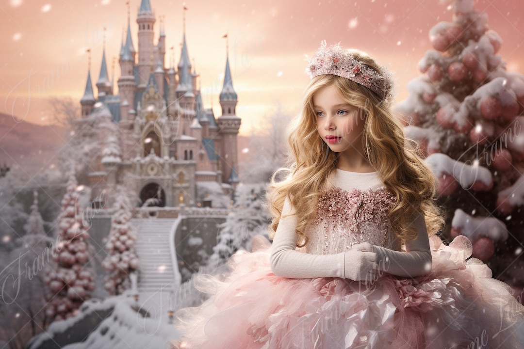 Winter Princess Castle Digital Backdrop, Enchanting Wonderland for ...