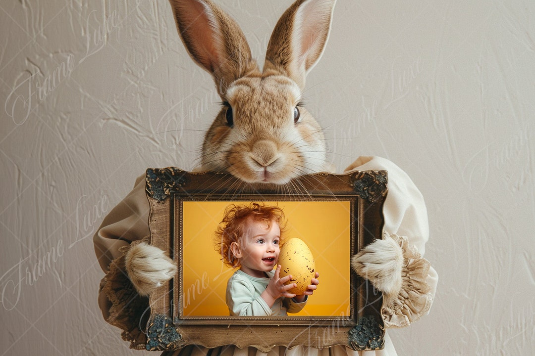 Easter Bunny Photo Frame Overlay PNG, Vintage Frame, Composite Digital ...