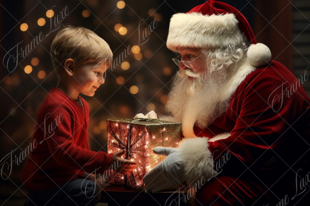 Christmas Santa Giving Gift Box Digital Background, Fine Art Holiday ...